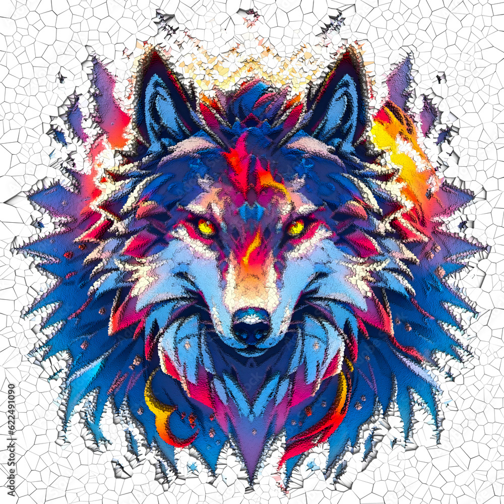 Angry wolf roaring art, in white background, 3d render illustration ...