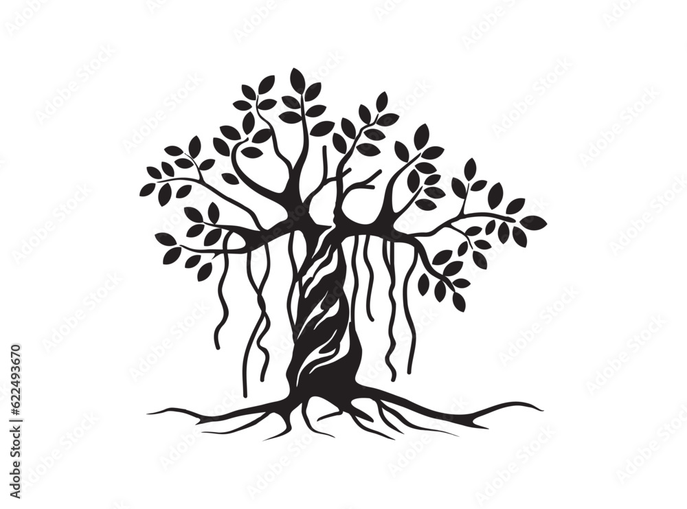 banyan tree icon vector in black and white Stock Vector | Adobe Stock