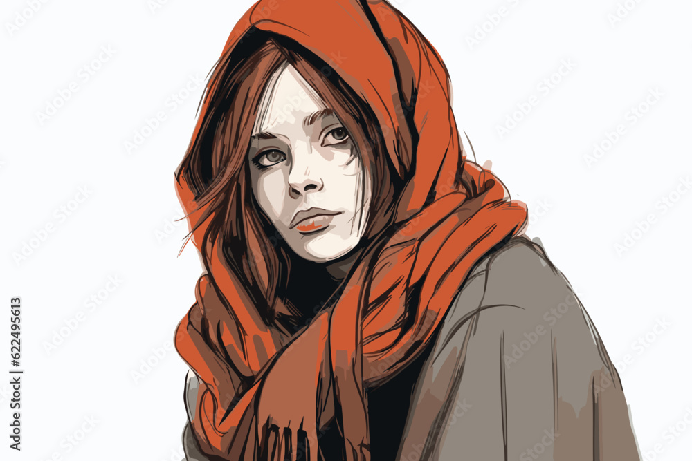 Vetor de Doodle inspired Homeless woman, cartoon sticker, sketch ...