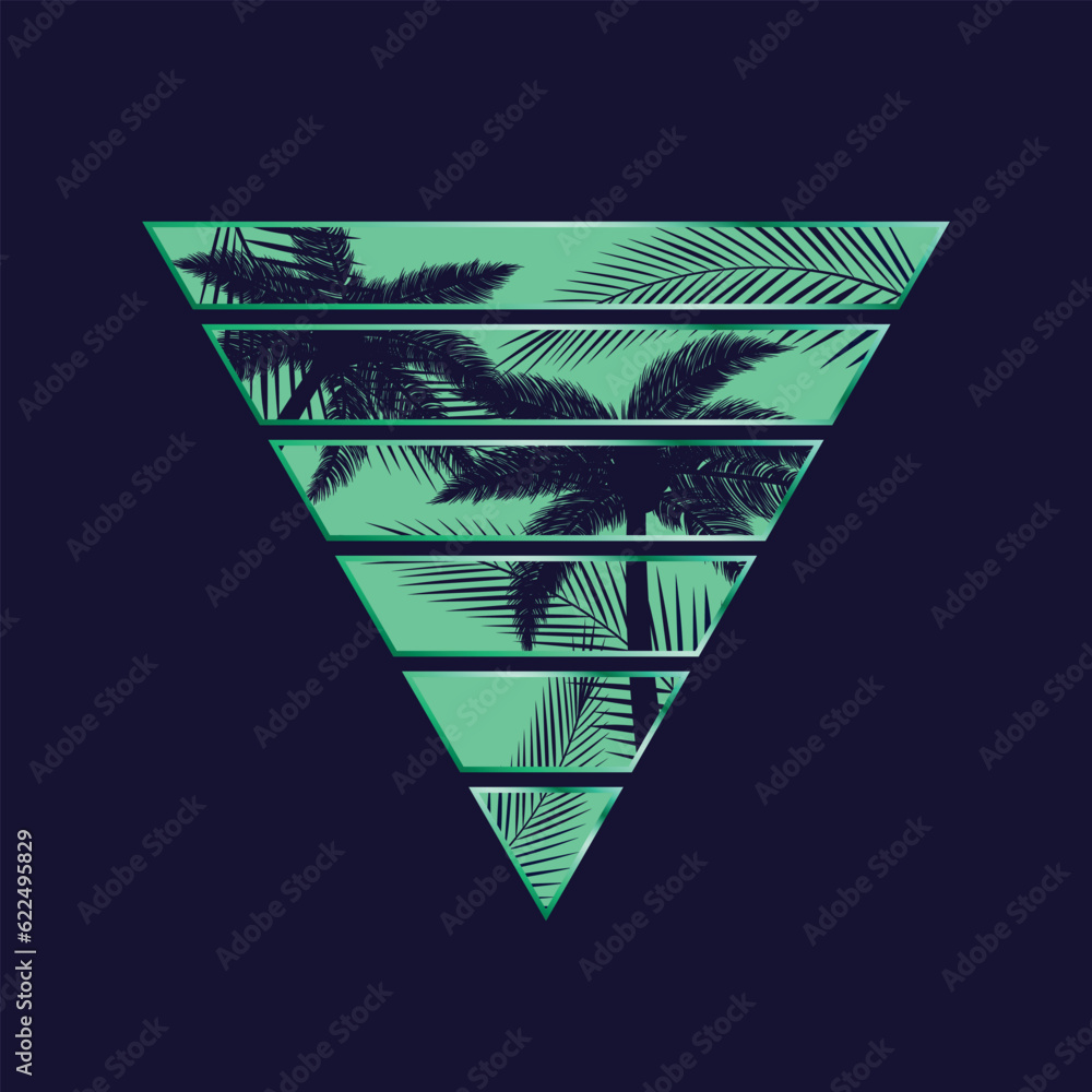 Retro Triangle with tropical pattern. Template for logo, emblem, poster ...