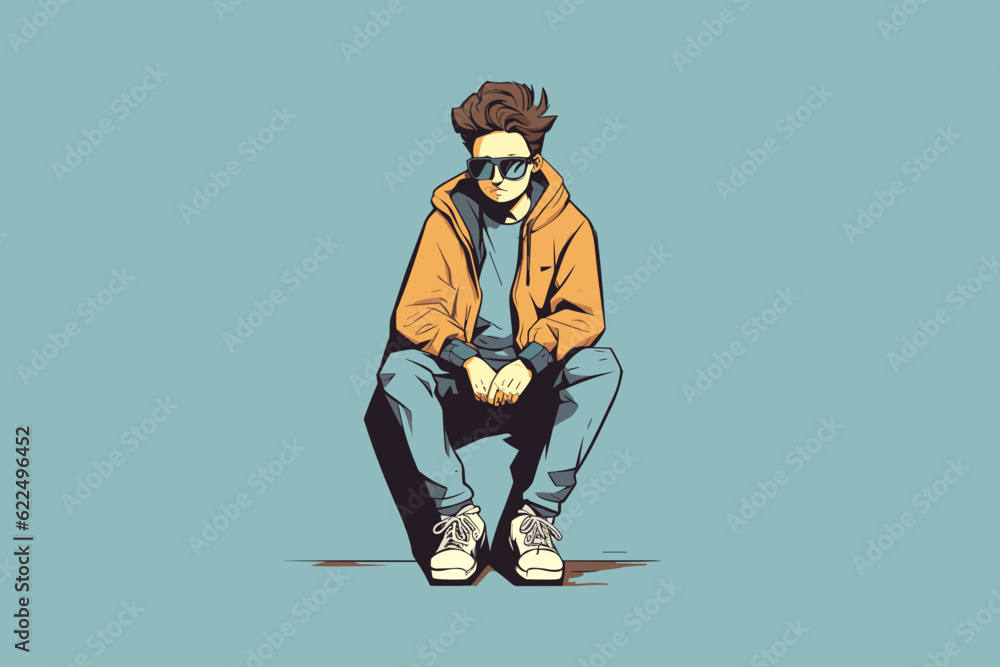 Doodle inspired Step-brother, cartoon sticker, sketch, vector ...