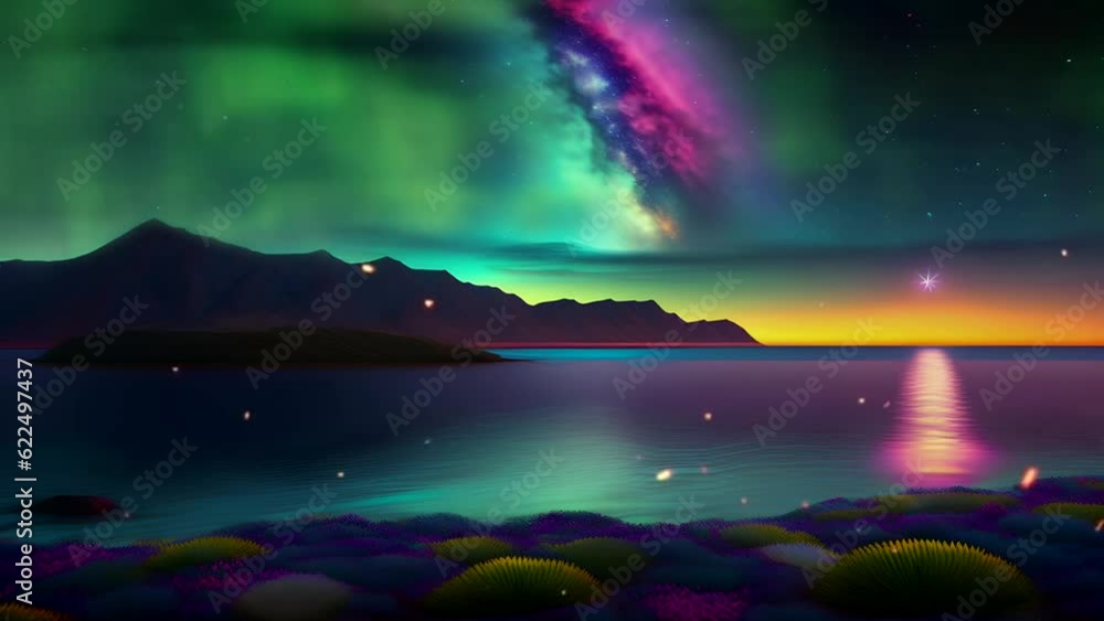 Beautiful night view of the Northern Lights over the Mountains. Aurora ...