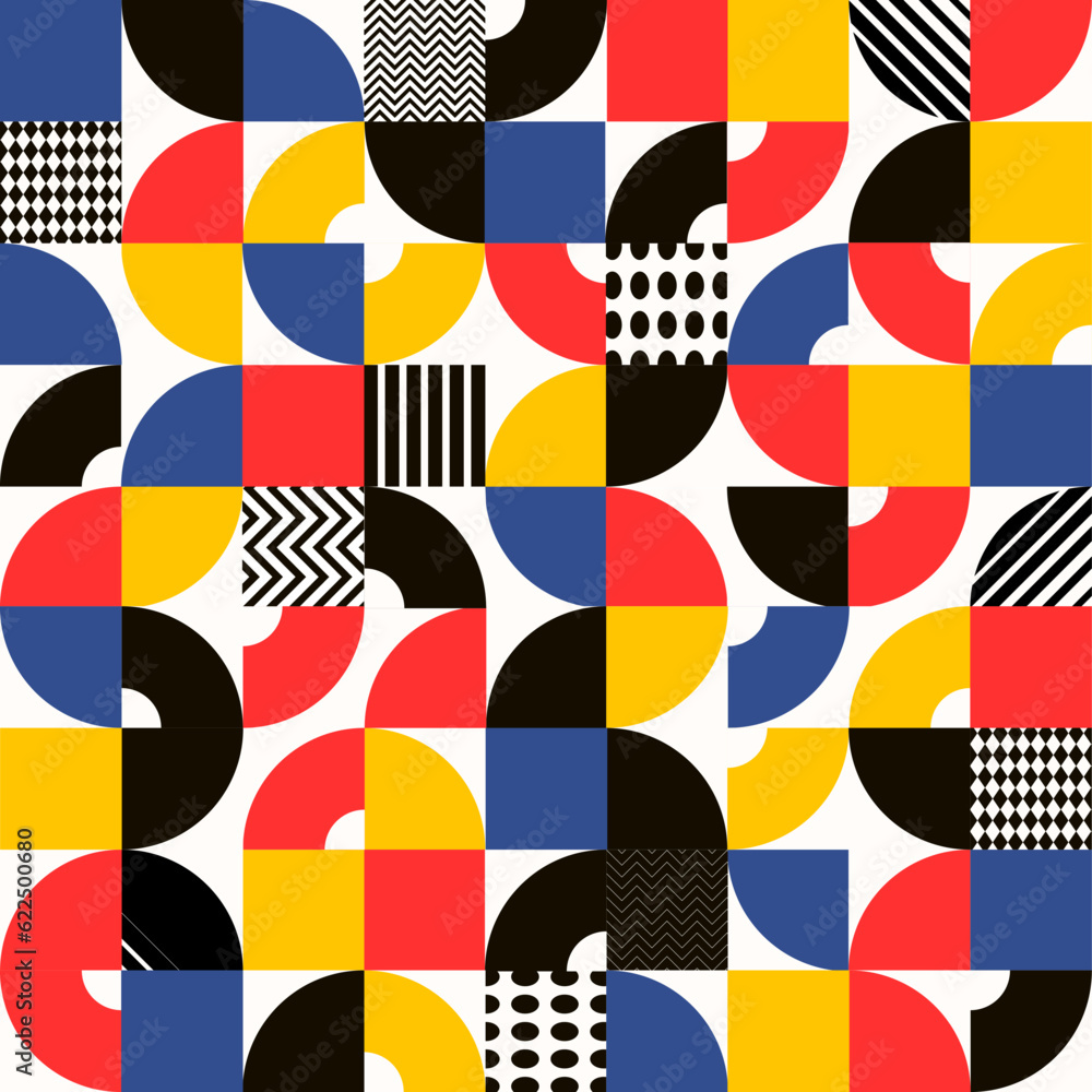 Abstract geometric bauhaus seamless pattern. Retro background with ...