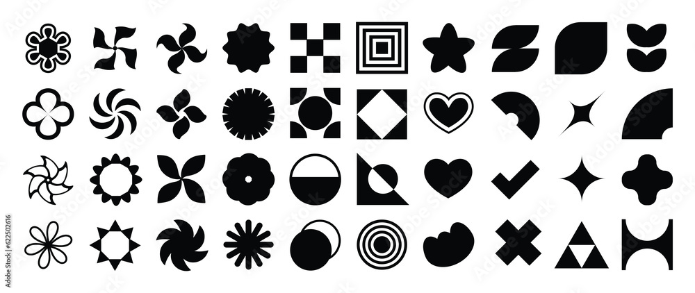 Collection of geometric shapes on white background. Abstract black ...