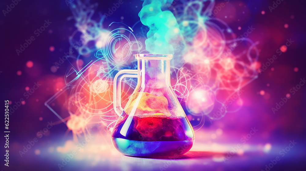 Chemistry science research lan background with a glass Stock ...