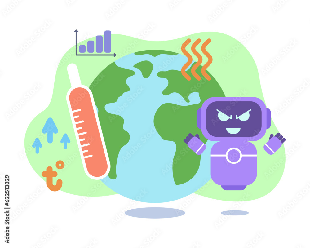 Evil chatbot heating planet vector illustration. Polluted Earth with ...