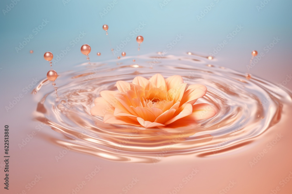 Orange daisy flower float or swirl on water surface create circle water ...