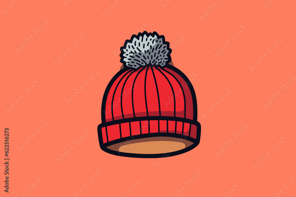 Doodle inspired Wool cap, cartoon sticker, sketch, vector, Illustration ...
