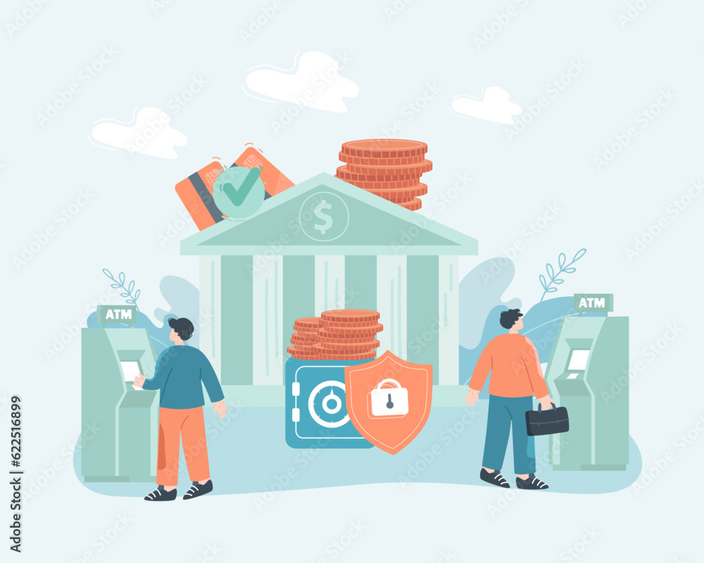Vetor de People using ATM for money transactions vector illustration ...