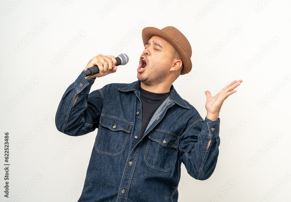 Happiness young asian man singing song. Artist vocalist singer on ...