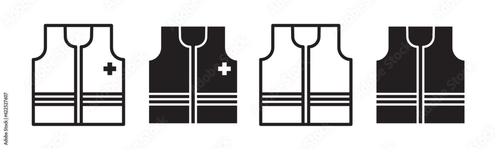 Volunteer vest icon set. reflective safety vest uniform pictogram. high ...