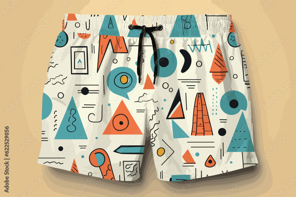 Doodle inspired Board shorts, cartoon sticker, sketch, vector ...