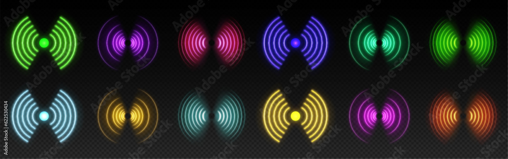 3d wifi neon light symbol technology vector effect. Abstract wireless ...