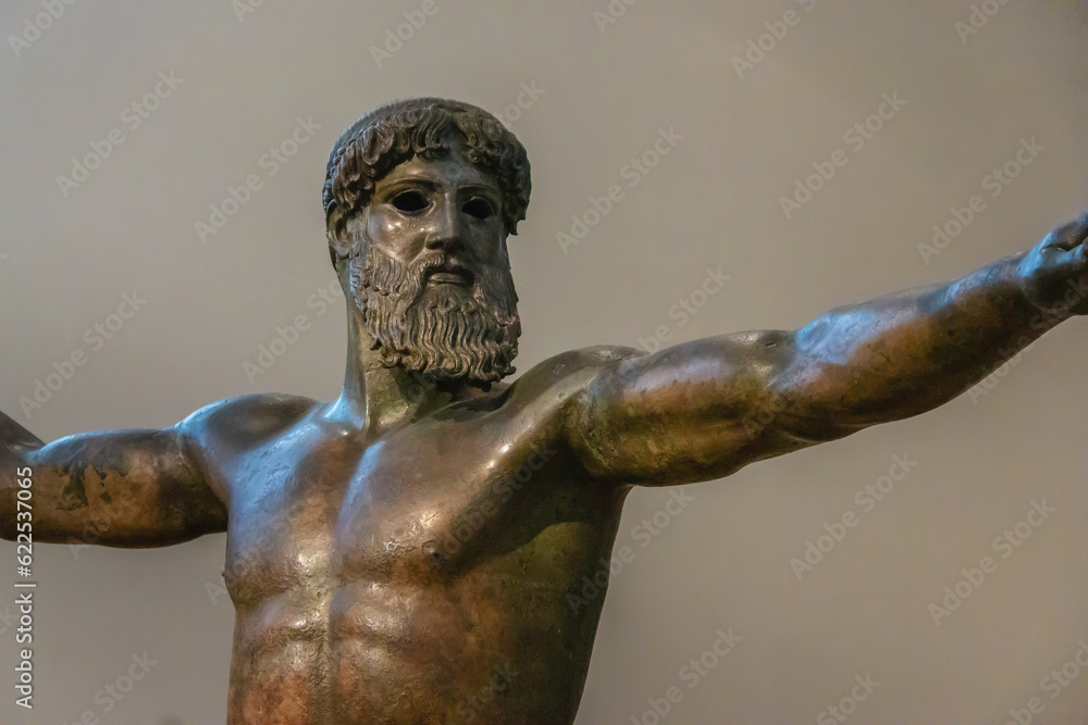 The Artemision Bronze. Ancient Greek statue of Zeus or Poseidon in ...