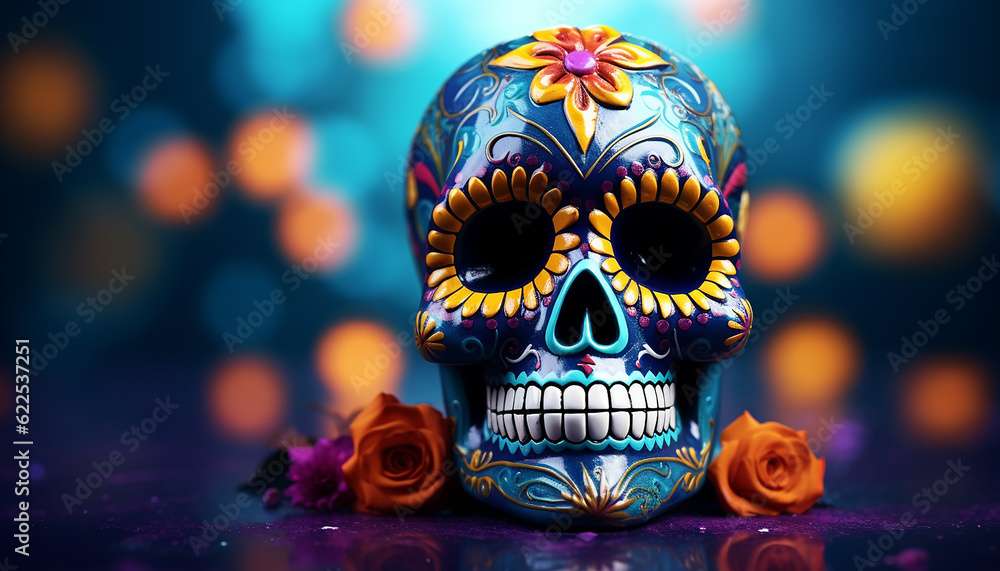 Hispanic heritage sugar skull marigold Festive dia de los muertos ...