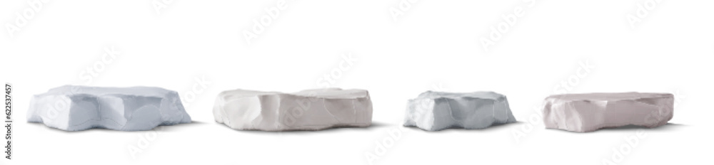 Realistic set of rough stone platforms on transparent background ...