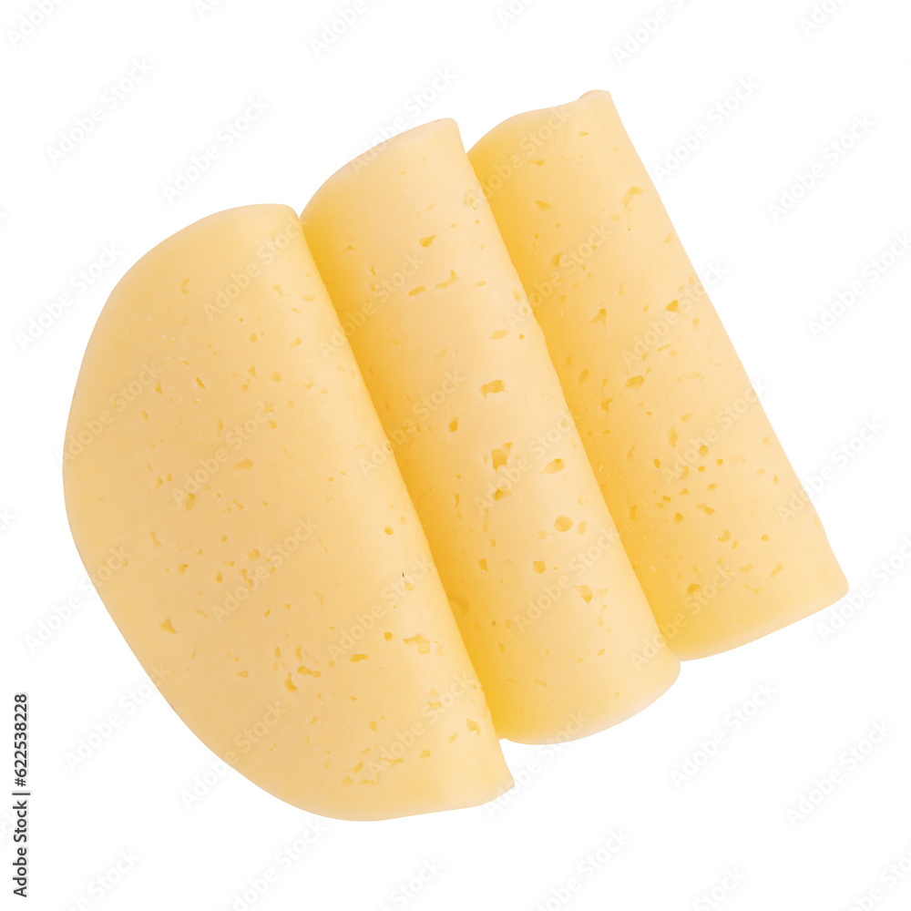 folded slices of cheese isolated on white background, round sliced of ...