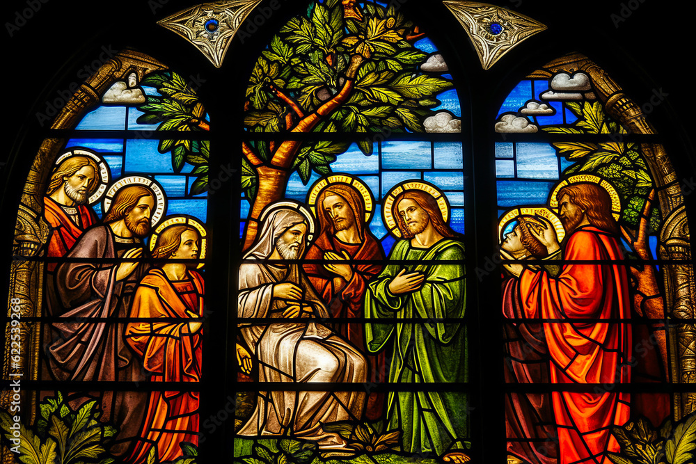 Stunning stained glass depiction of Jesus' burial scene, rich in colors ... Stunning stained glass depiction of Jesus' burial scene, rich in colors ...