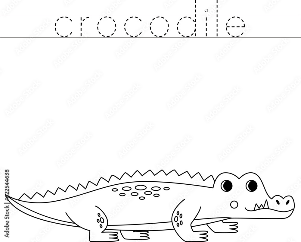 Trace the letters and color cartoon crocodile. Handwriting practice for ...