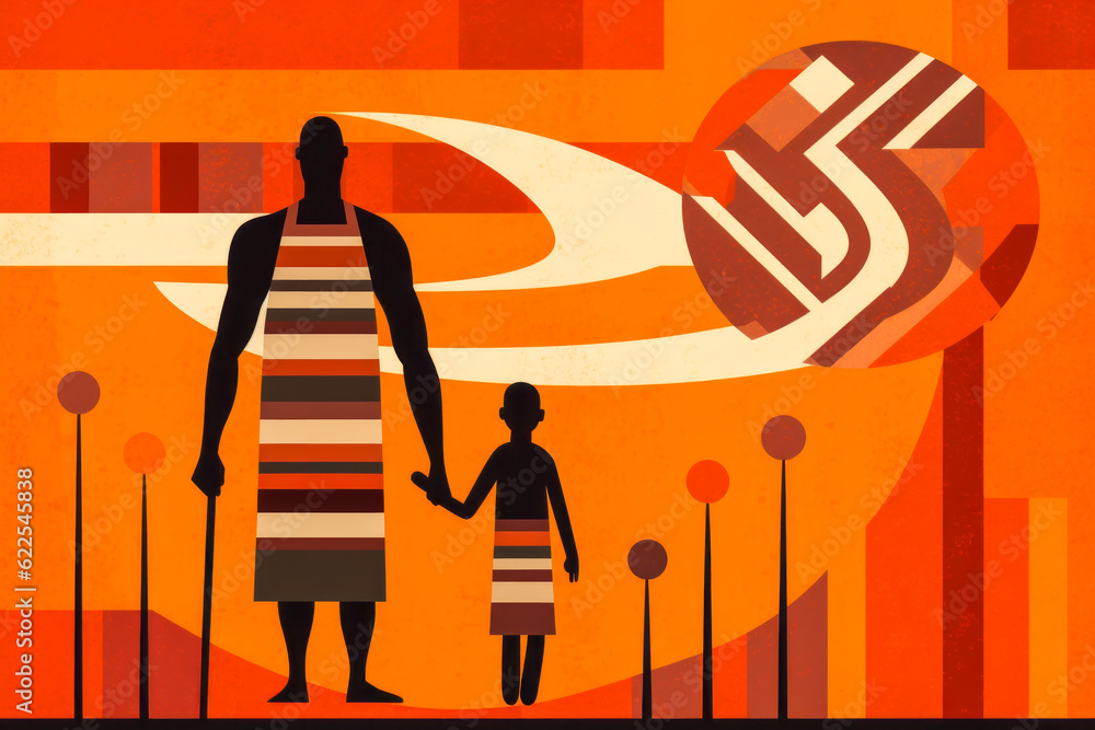 African art-inspired, minimalist style capturing tender paternity ...