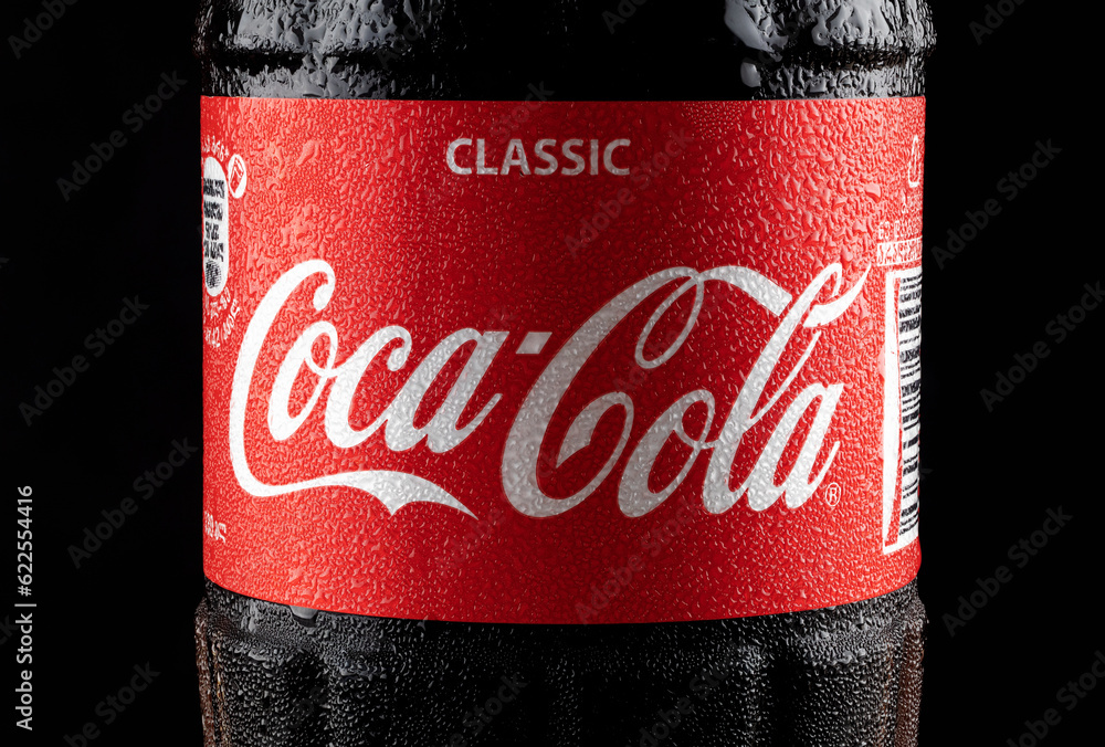 Batumi, Georgia - July 10, 2023: Glass bottle of icy Coca Cola on a ...