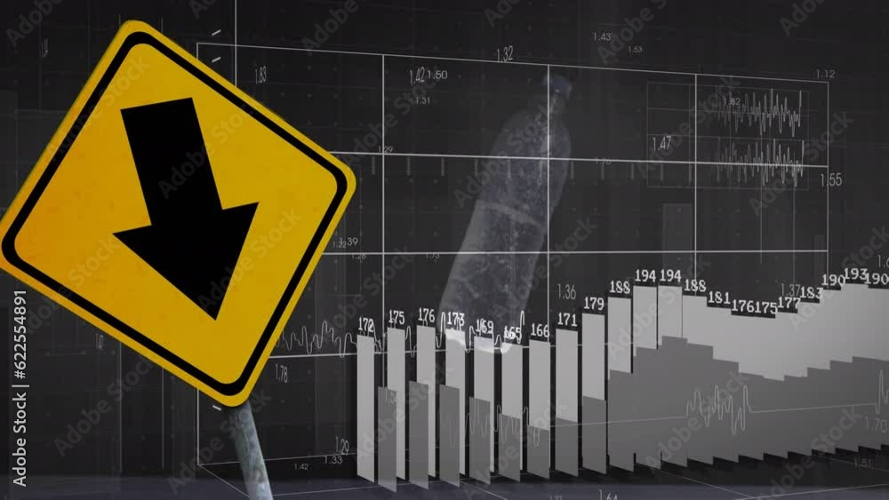 Animation of down arrow symbol board over graphs, changing numbers ...