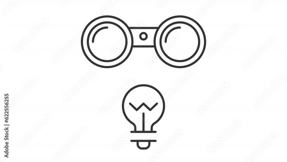 Creative vision line animation. Binocular and lightbulb animated icon ...