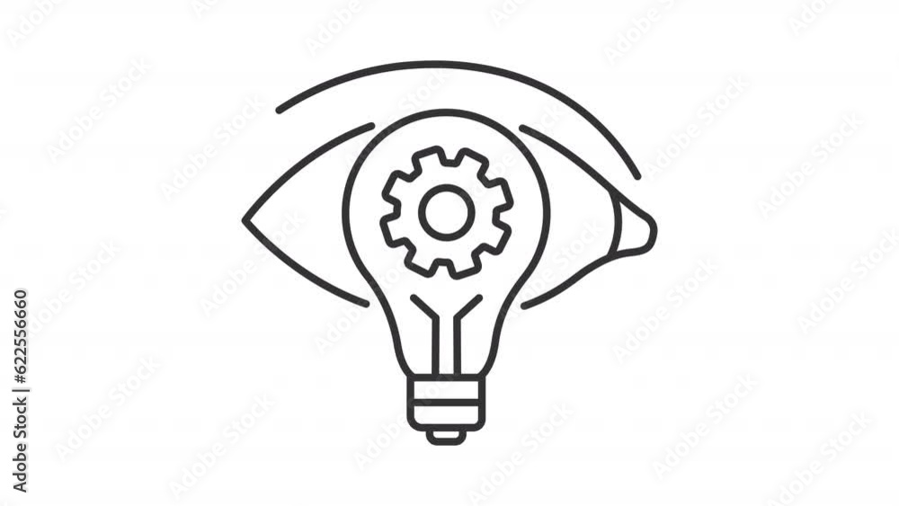 New perspective line animation. Eye with light bulb animated icon. Gear ...