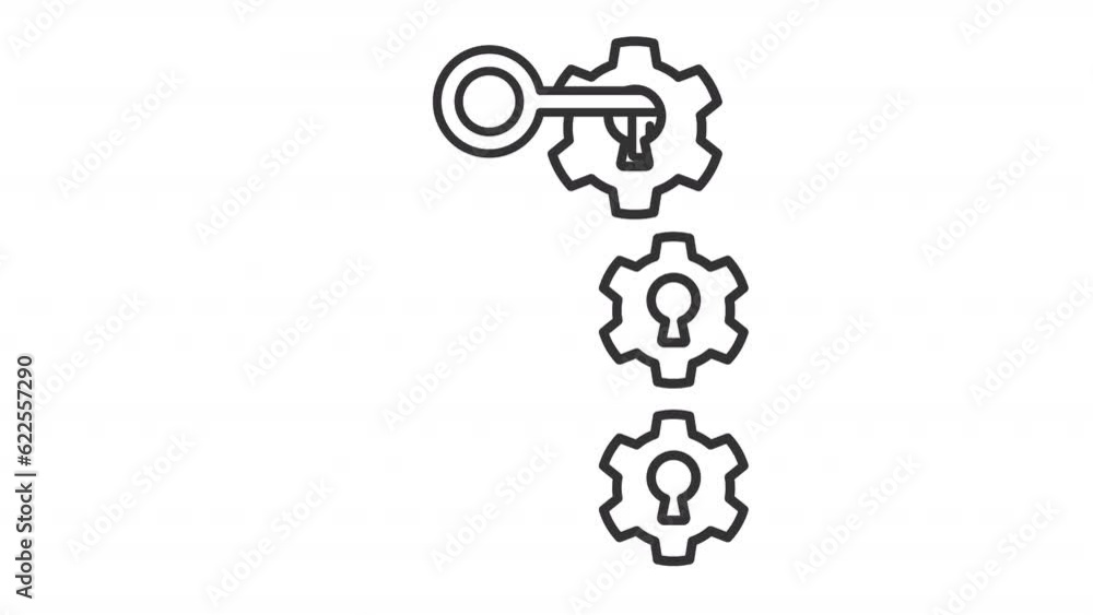 Break down problem line animation. Key putting inside three locks ...