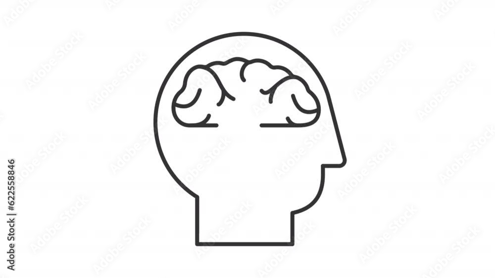 Brainstorming line animation. Lightning flash inside human head with ...