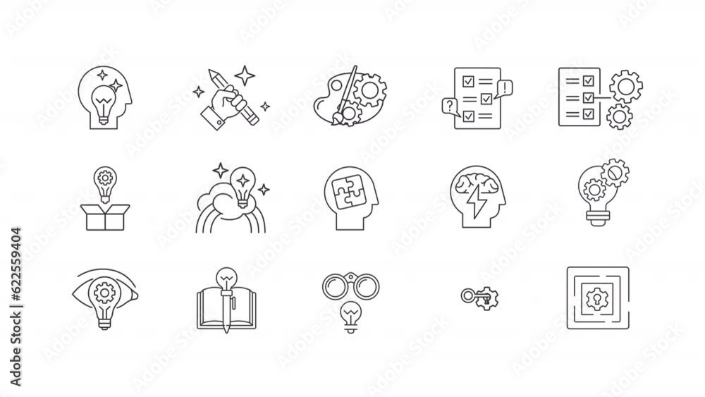 Creative thinking animation set. Idea generation animated line icons ...