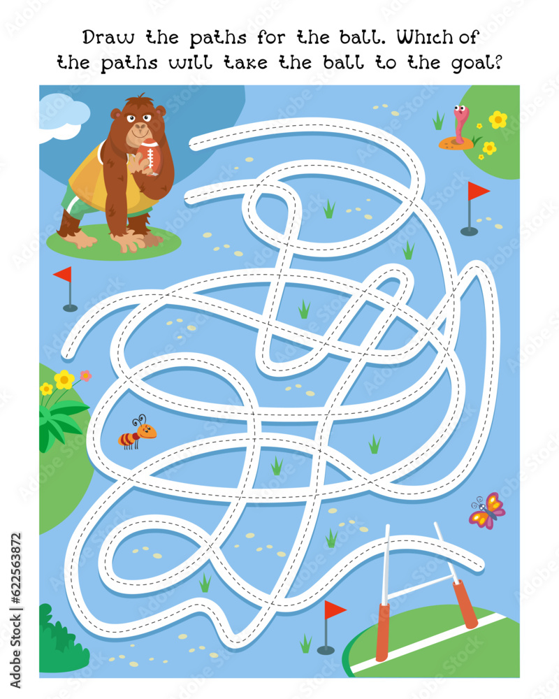 Maze game, activity for children. Draw paths for the ball. Which path ...