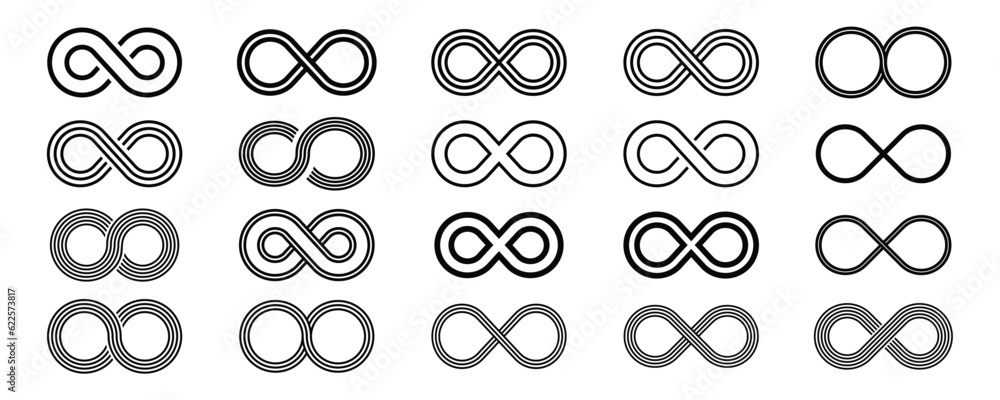 Infinity icons set. Infinity symbol, infinity space, infinity arrow ...