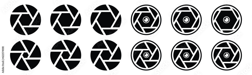 Camera shutter icons. Camera shutter vector, lens aperture, shutter ...