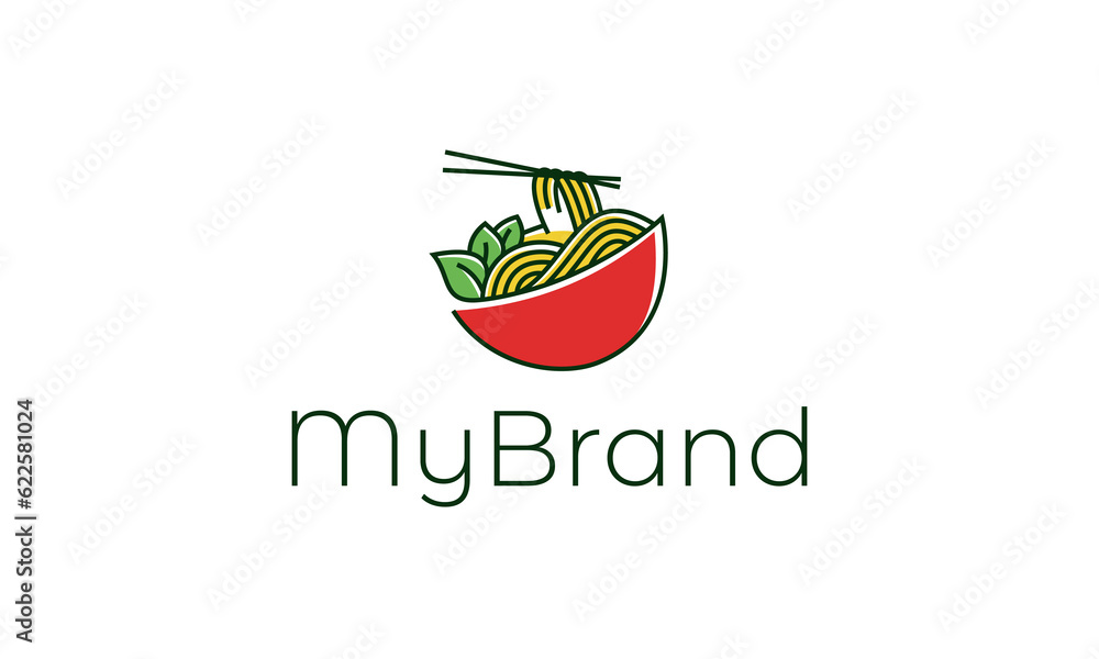 pho logo pictogram style with noodle, bowl, vegetables, and chopsticks ...
