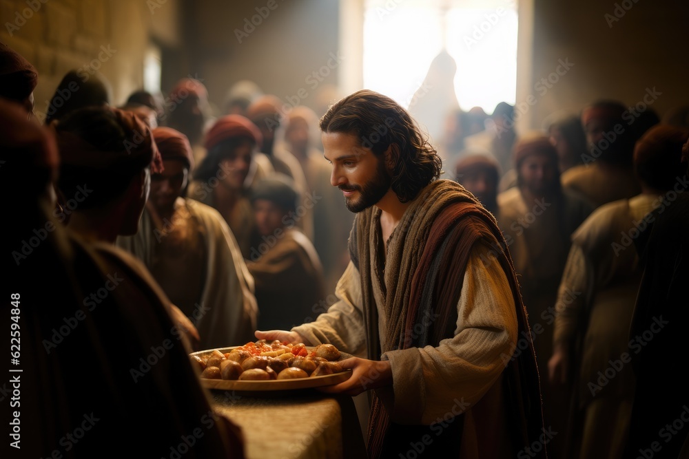 Jesus feeding the 5000. Gospels Stock Photo | Adobe Stock