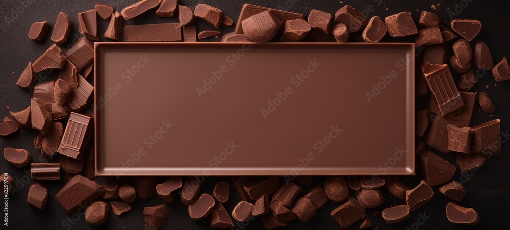 Food photography background - Empty chocolate rectangle frame with ...