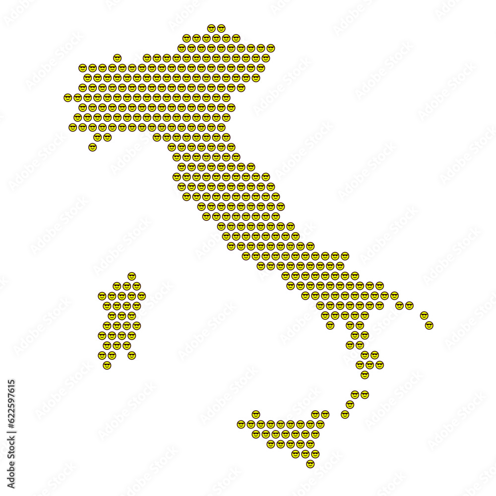 Map of the country of Italy with a cool smiley emoticon icon texture on ...