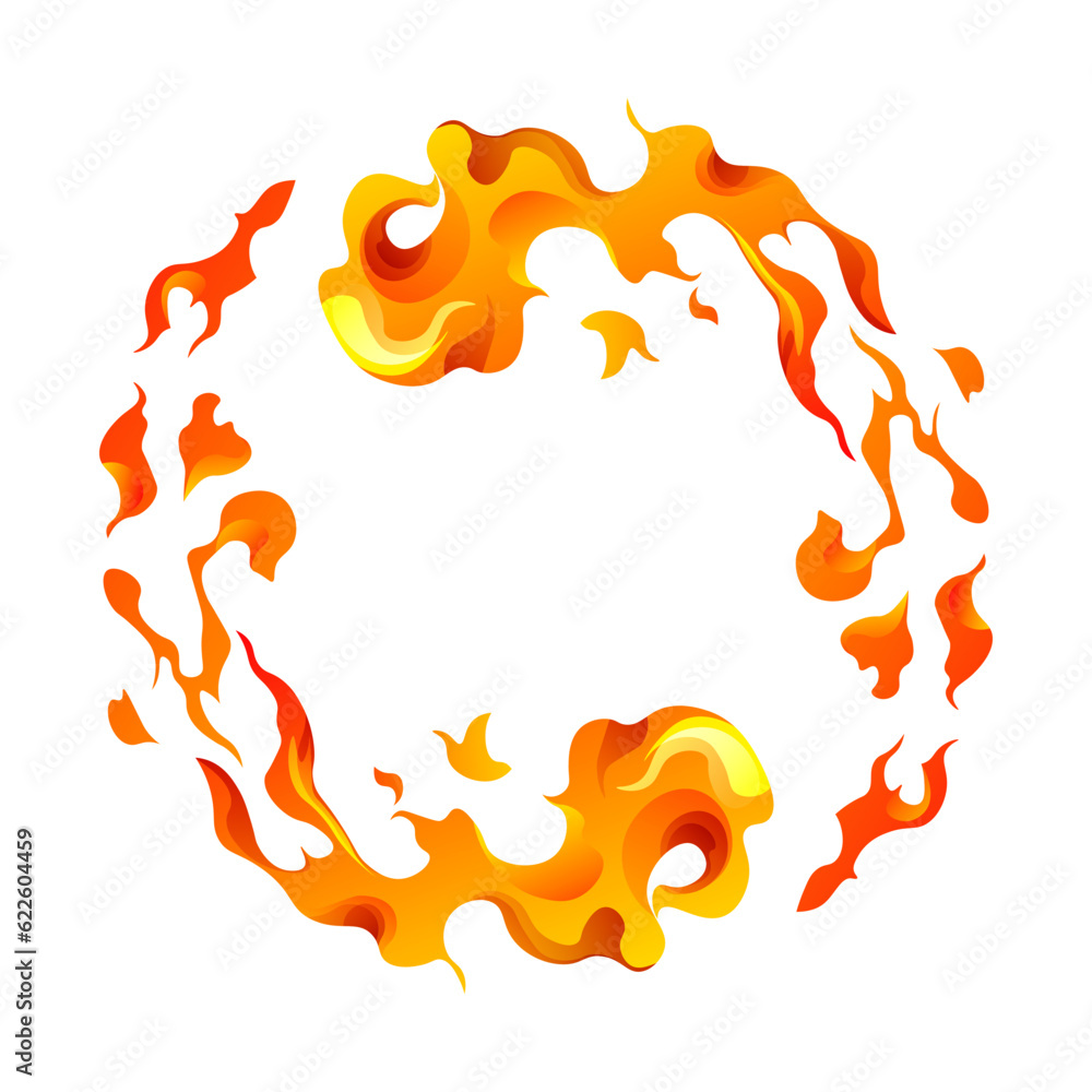 circular frame with fire flames energy power element bright blazing ...
