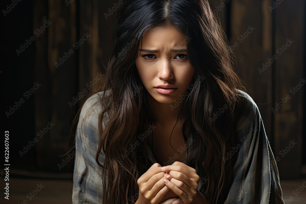 Frustrated and depressed young Asian woman, sad Asian female feel down ...