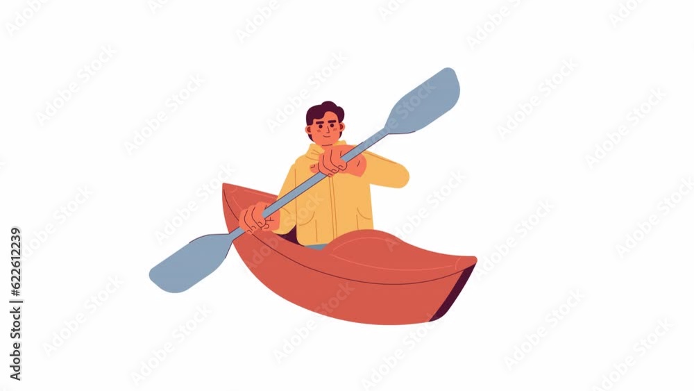 Vidéo Stock Young caucasian man paddling kayak 2D character animation ...
