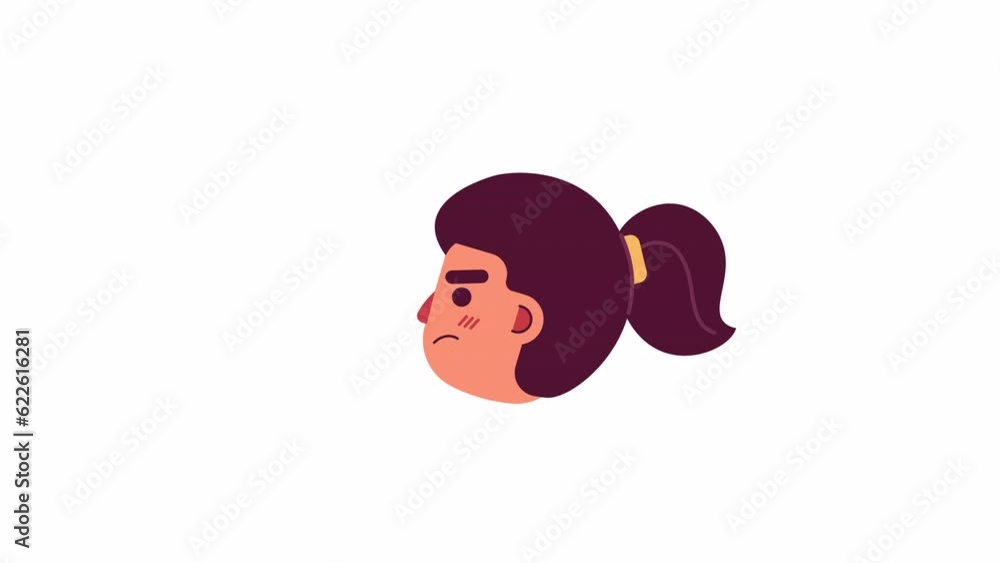 Angry girl with ponytail side view 2D avatar icon animation. Young ...