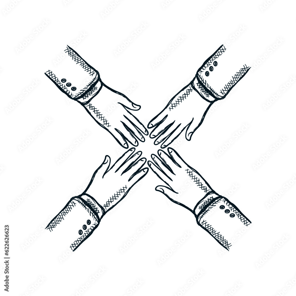 Business hands teamwork and collaboration drawing concept. Hand drawn ...