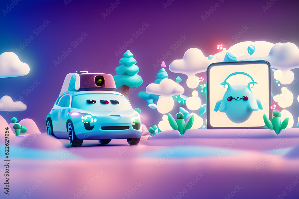 Draw a wallpaper for a self-driving AI presentation Create a car with ...