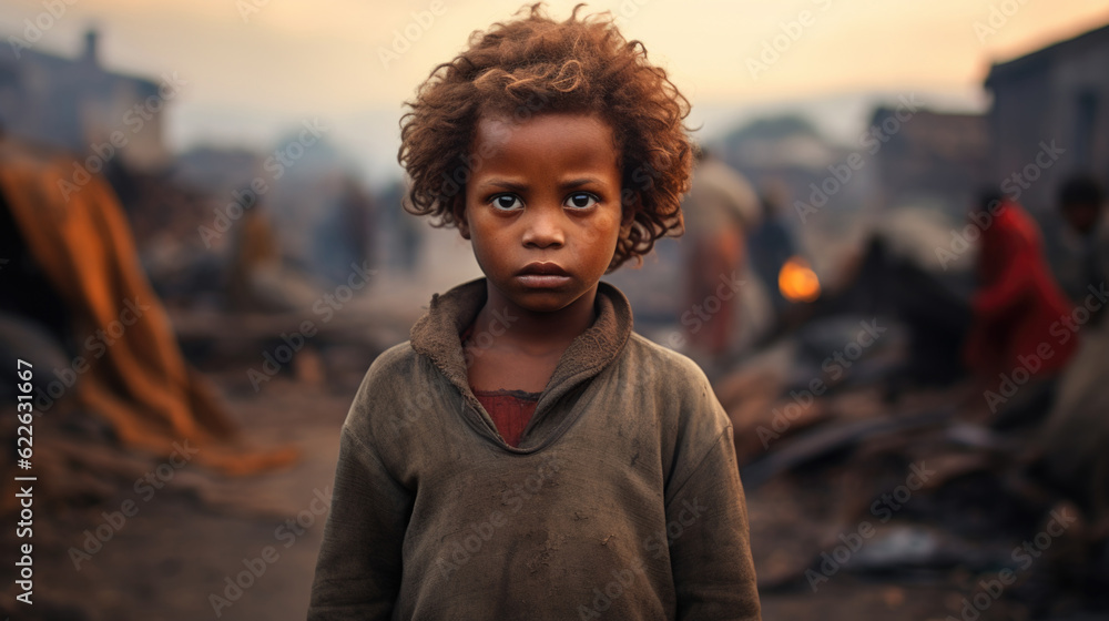 A resilient young black boy navigating the challenges of poverty in a ...