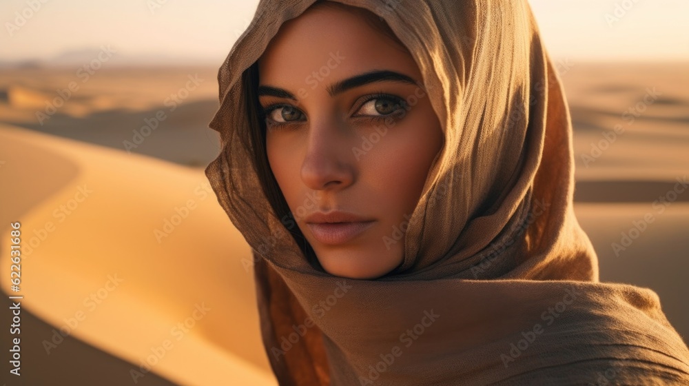 An Arab lady, adorned in traditional attire, poses with confidence ...