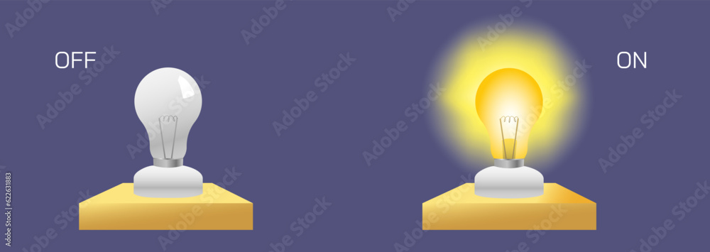 light bulb on off lit and unlit vector illustration. Turn off, turn on ...