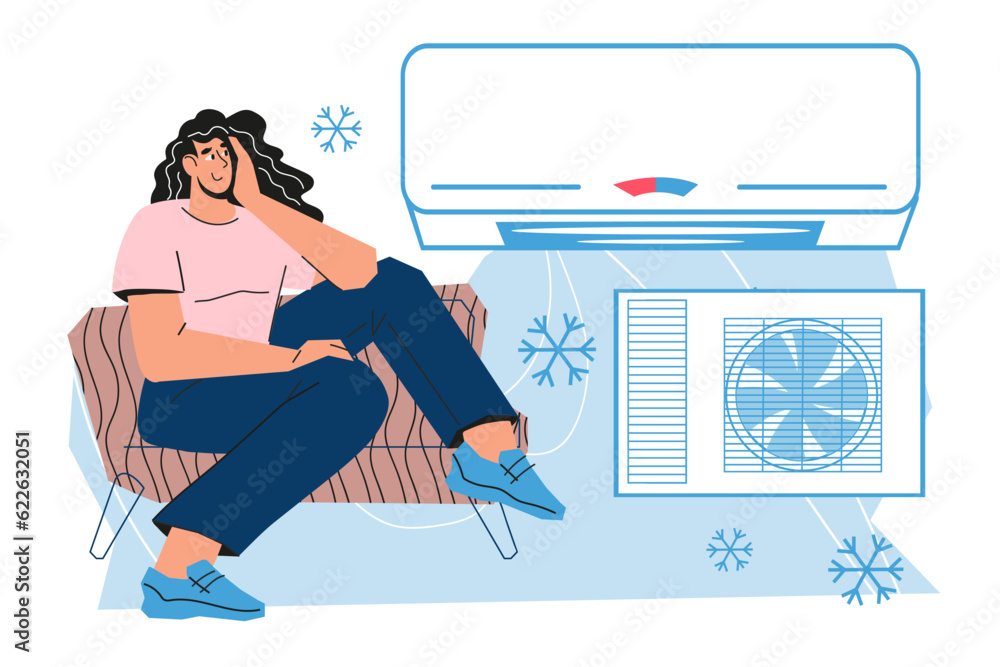 Maintenance and repair of air conditioners banner layout with woman ...