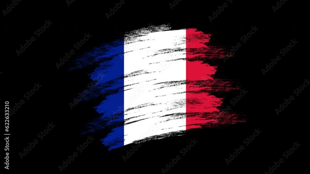 4K Paint Brush France Flag with Alpha Channel. Waving Brushed French ...