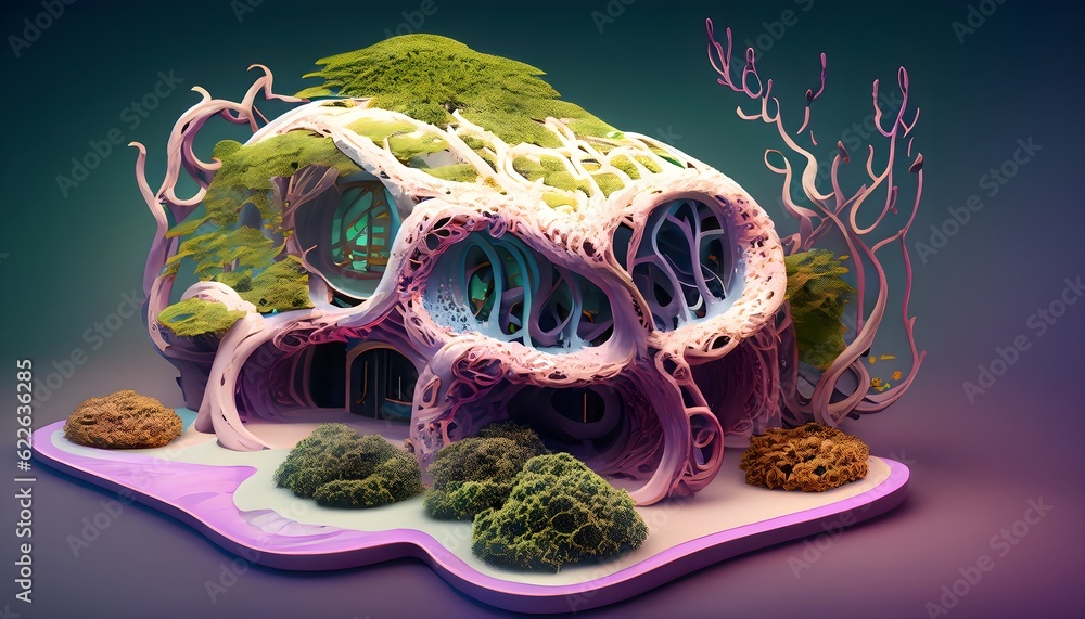 a stunning alien hometree building with organic shapes made from ...